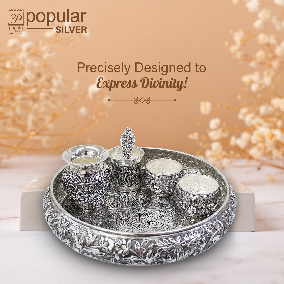 Pure Silver Pooja Thali Set - Popular Silver